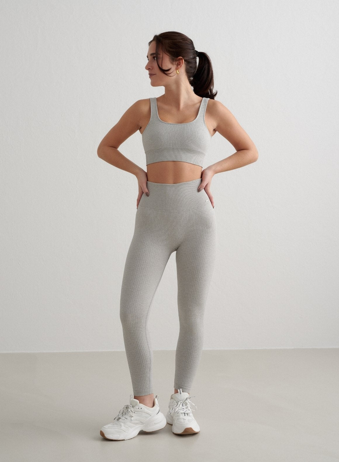 Grey Melange Ribbed Seamless Petite Tights – AIMN NZ
