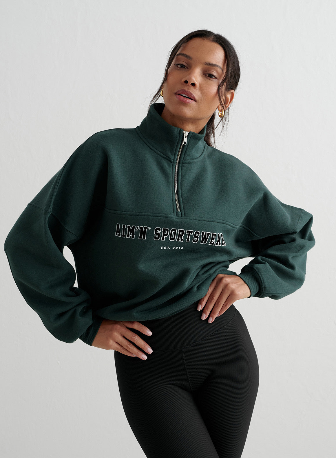 Deep Emerald Varsity Sweat Half Zip – AIMN NZ