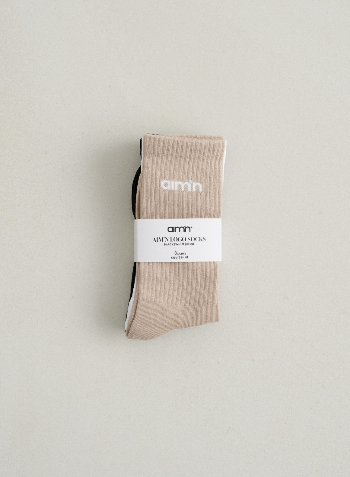 Black/White/Beige Aim'n Logo Socks 3-pack – AIMN NZ
