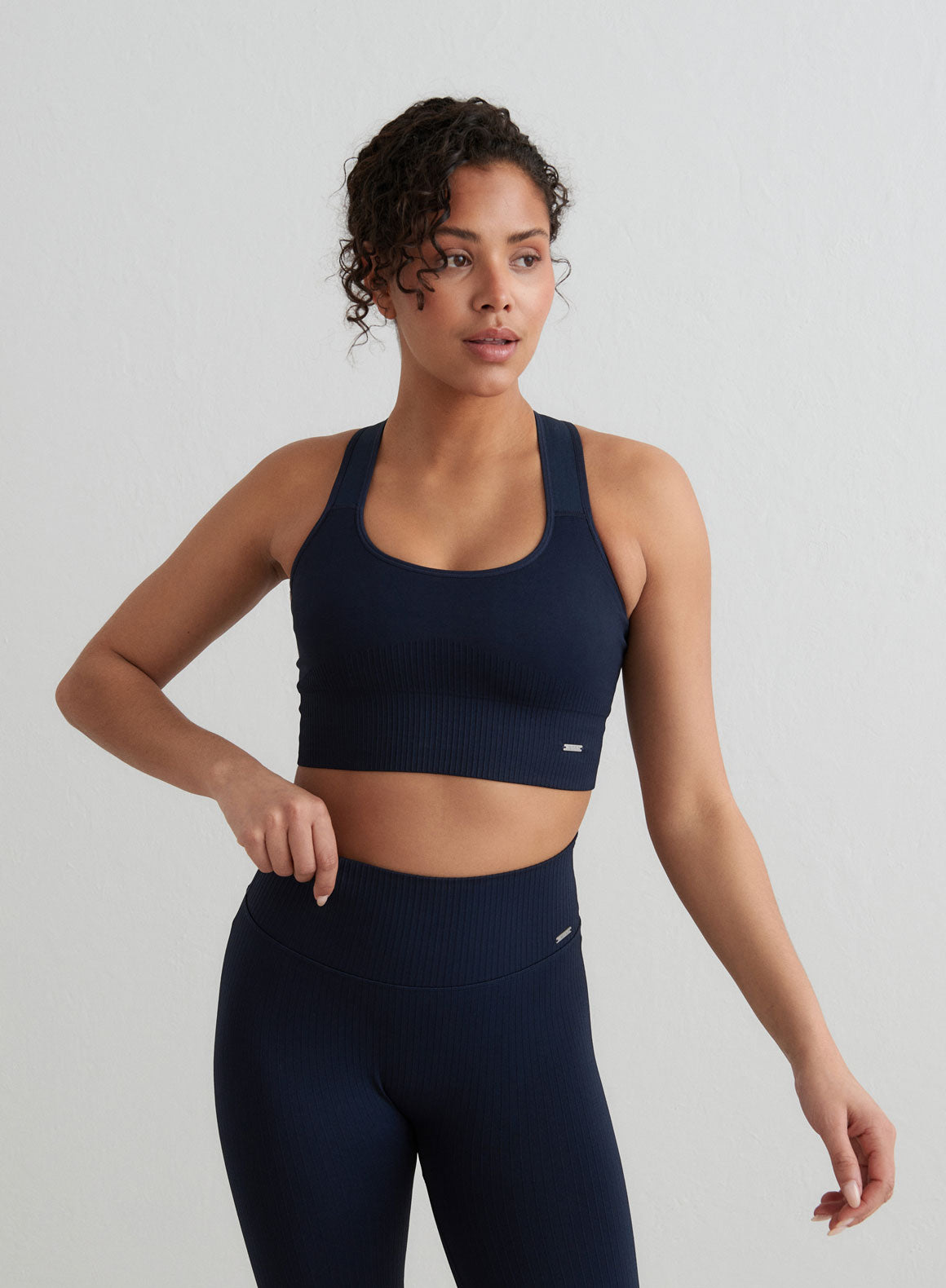 Navy High Support Ribbed Bra – AIMN NZ
