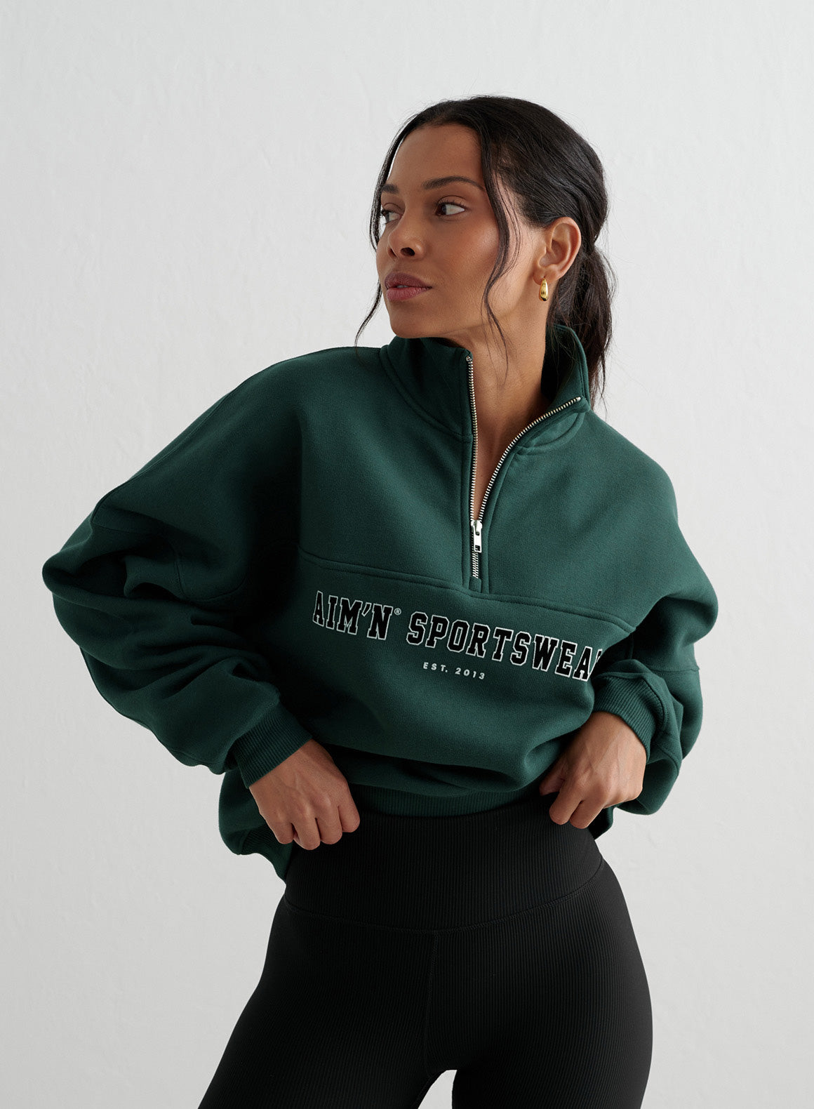 Deep Emerald Varsity Sweat Half Zip – AIMN NZ